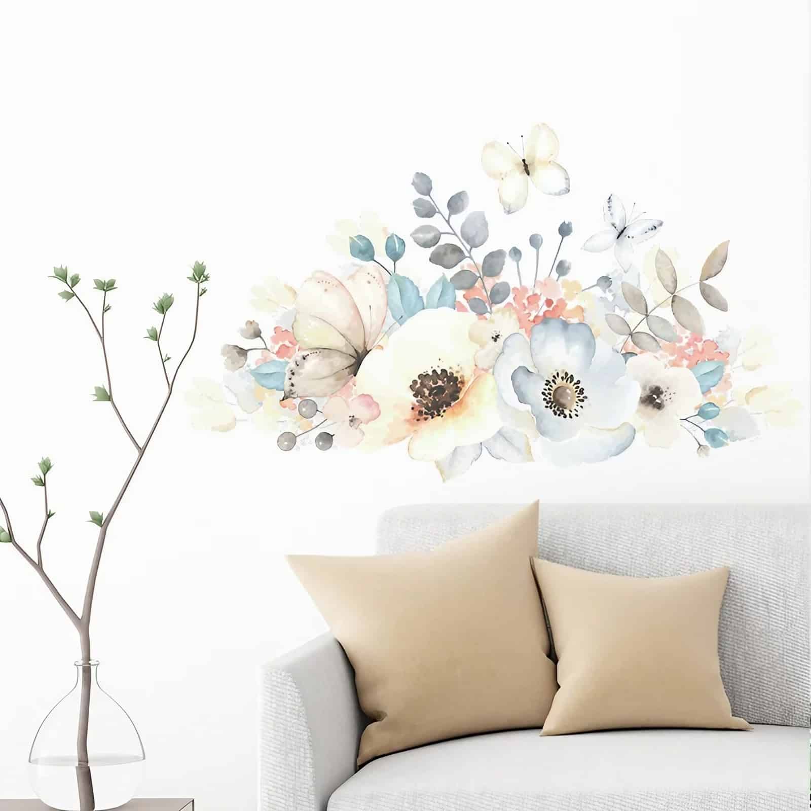 Stickers muraux à fleurs de pivoine, décoration florales fond de mur ...